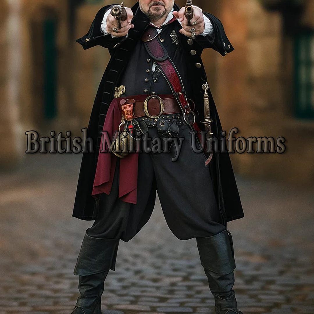 Pirate Captain Frock Coat, Sea Wolf Costumes, Men Black Coat in Velvet ...