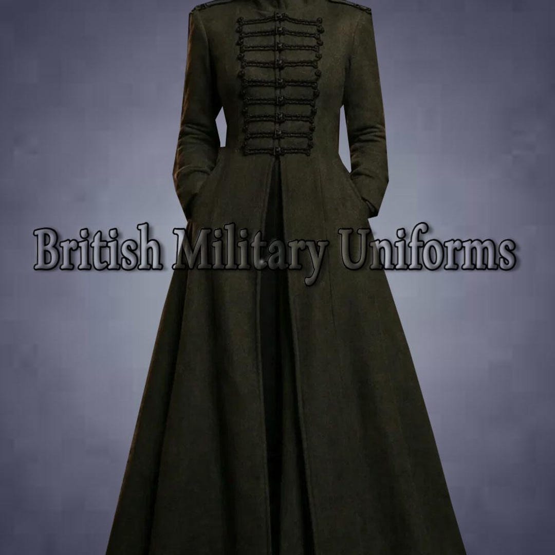 Victorian Military Long Coat for Women | Dark Green Wool Overcoat ...