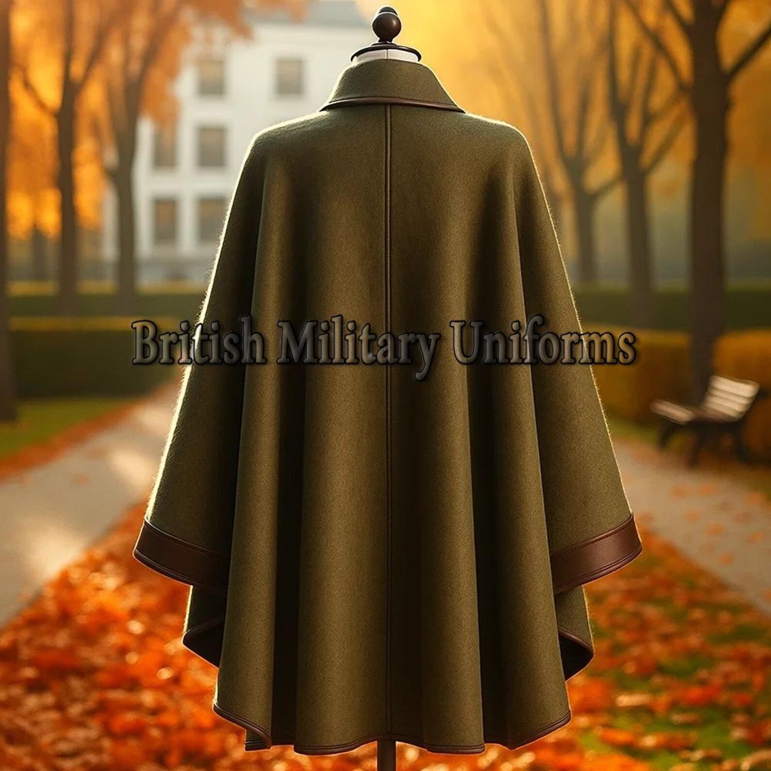 Traditional Overcoat, Elegant Cloak Coat, Olive Green Wool Cape Coat ...
