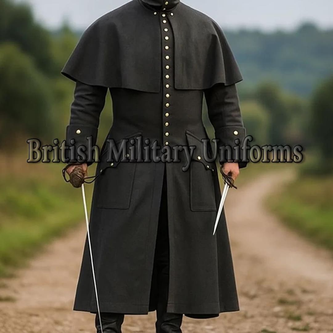 Highwayman Dark Gray Wool Coat, Trench Overcoat, Halloween Costume ...