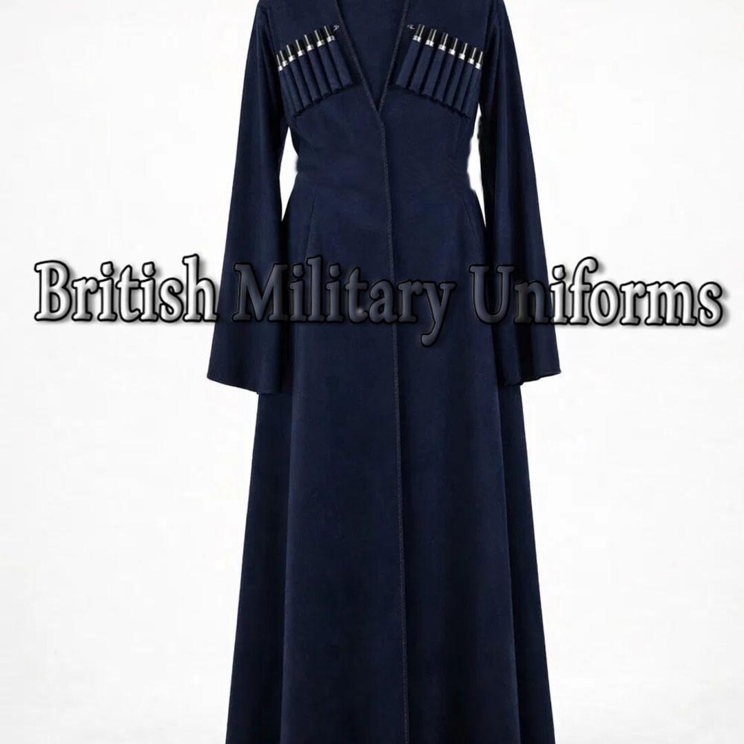 Traditional Style Long Coat, Dark Navy Bule Wool Military Cossack ...