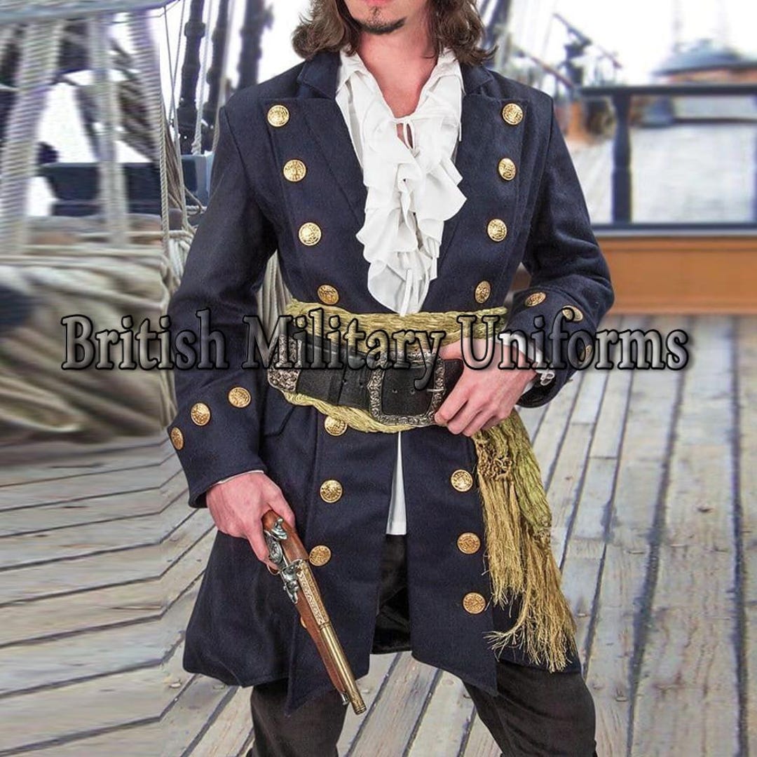Navy Blue Wool Pirate Frock Coat Medieval Buccaneer Style Etsy