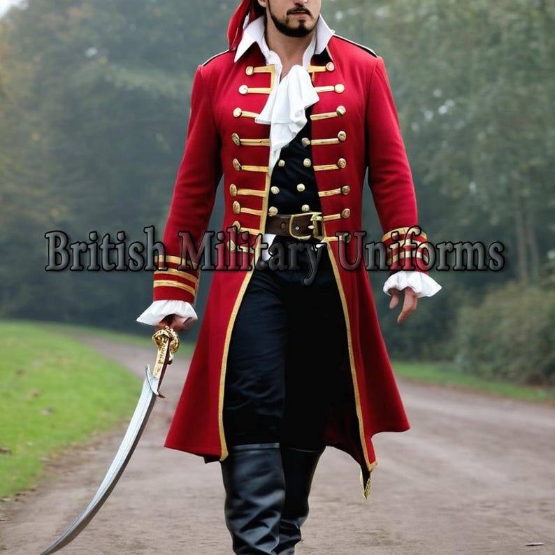 Red Wool Pirate Captain Frock Coat: Victorian Colonial Costume - Etsy
