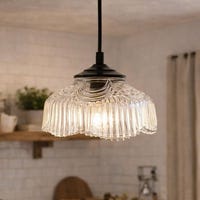 Vintage Ribbed Glass Pendant Light: Antique Brass LED Ceiling Lamp - Etsy