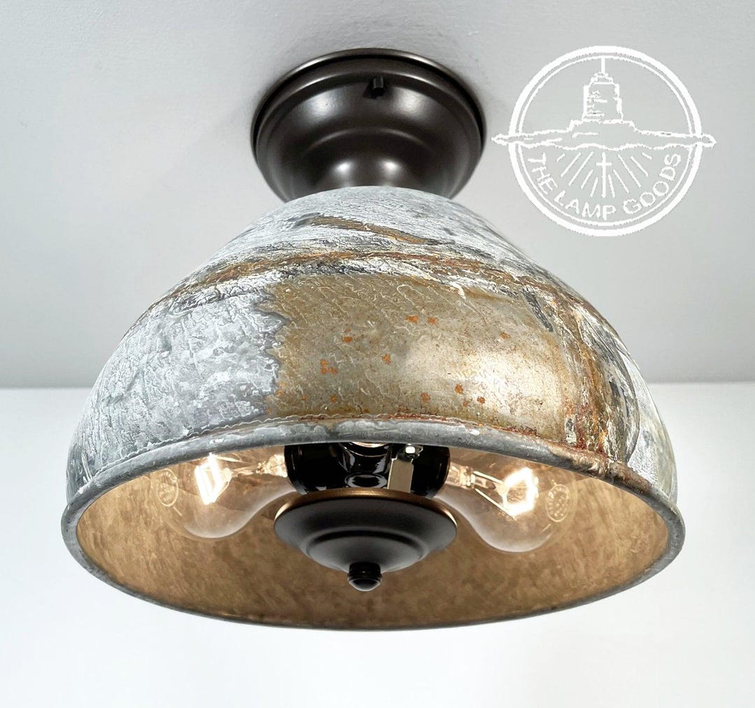 Rustic Bucket Farmhouse Ceiling Light - Galvanized Lighting Fixture ...
