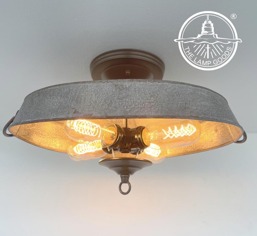 Zinc Flat Cap Oval Galvanized Tub Laundry Room Ceiling Light Fixture ...