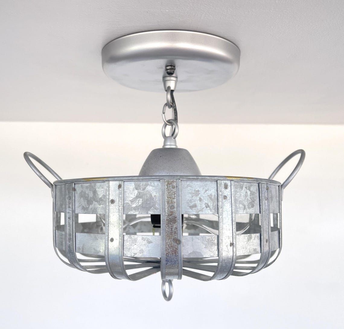 Petite Galvanized Strapped Metal Ceiling Light - Metal LOFT Kitchen ...