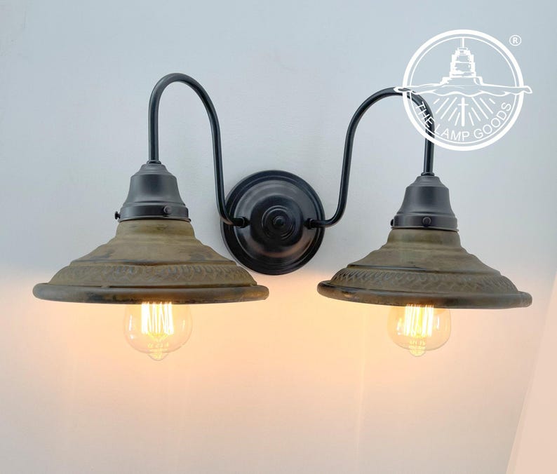 DOUBLE Rustic INDUSTRIAL Farmhouse Wall Light Fixture- Bathroom Sconce ...