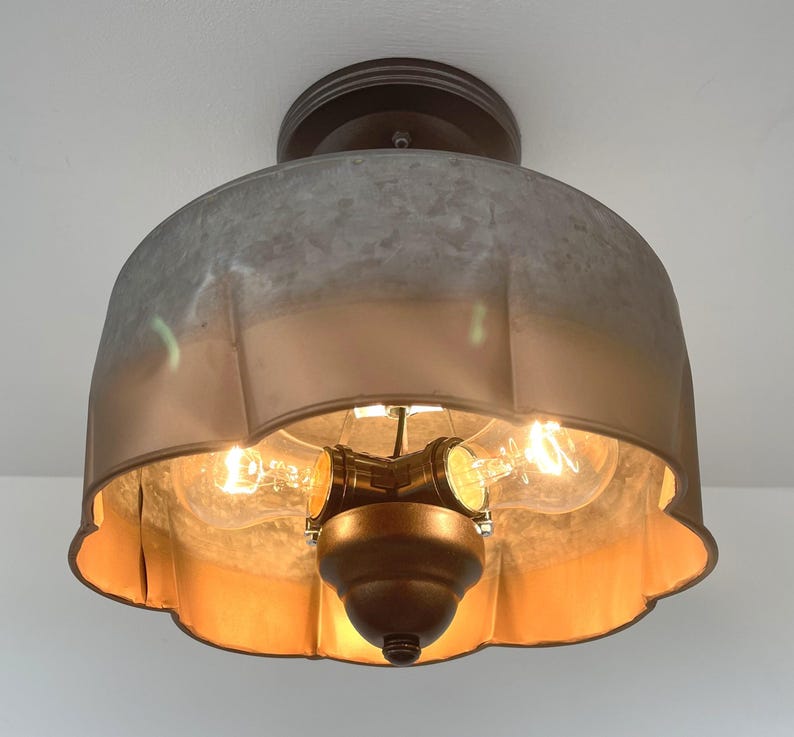 Galvanized Metal Ceiling Light With Copper Tone Accents - Lighting ...
