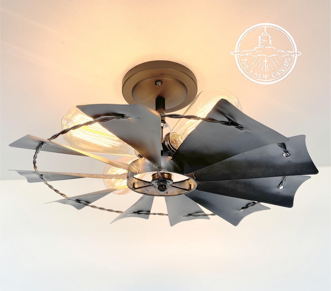 Charcoal Farmhouse 16" Windmill Ceiling Light- Lighting Fixture Farmhouse Chandelier Flush Mount ...