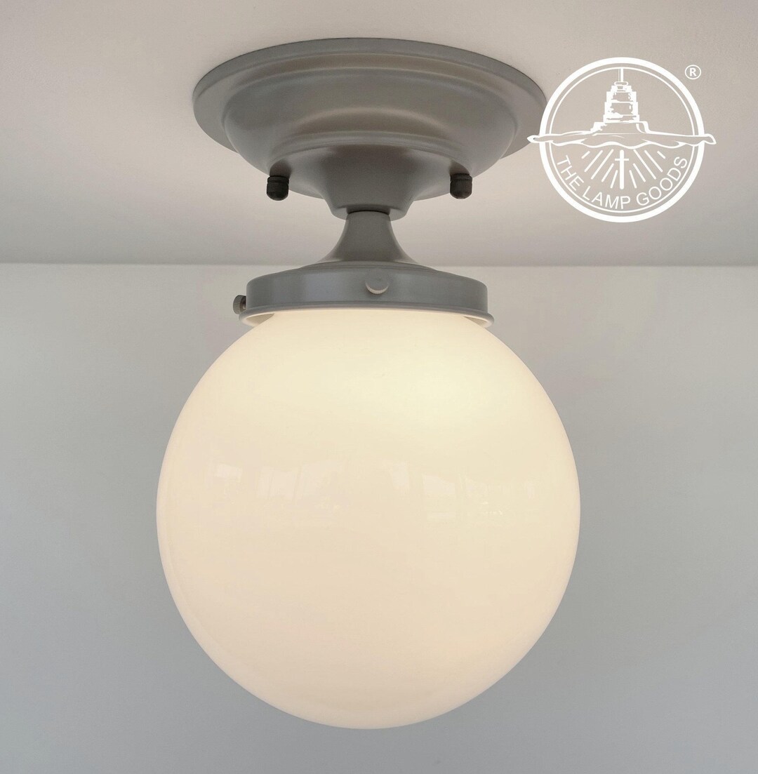 Modern Milk Glass GREY Ceiling Light Fixture of 8" Opal Glass Globe ...