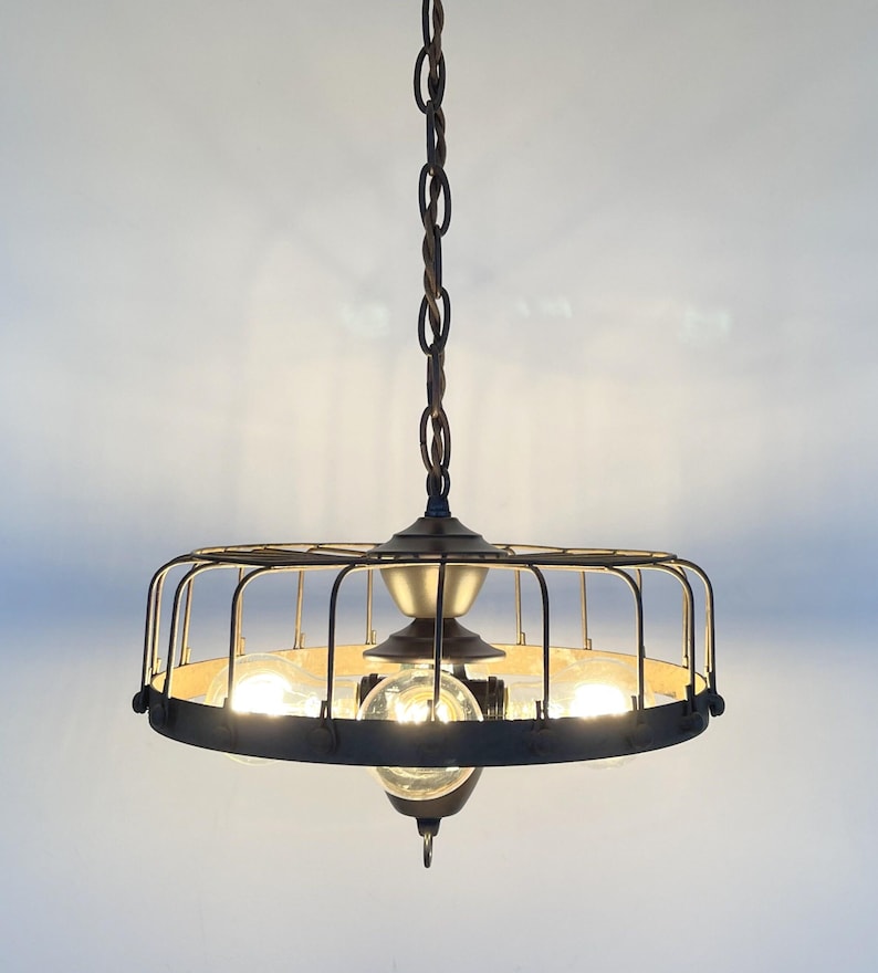 Rustic Industrial Cage Chandelier Light - Flush Mount Lighting Fixture ...