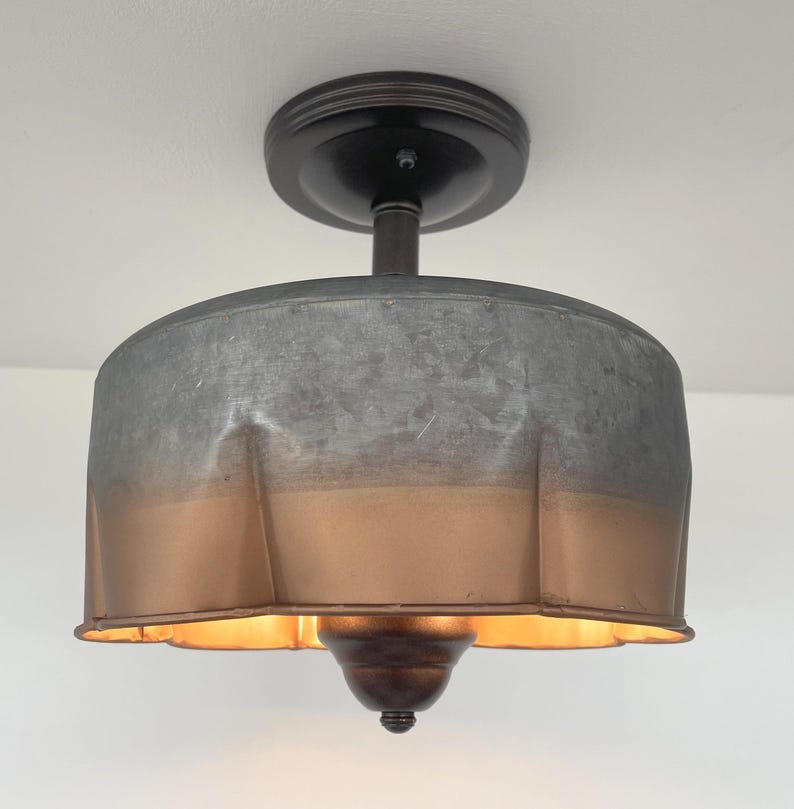 Galvanized Metal Ceiling Light With Copper Tone Accents - Lighting ...