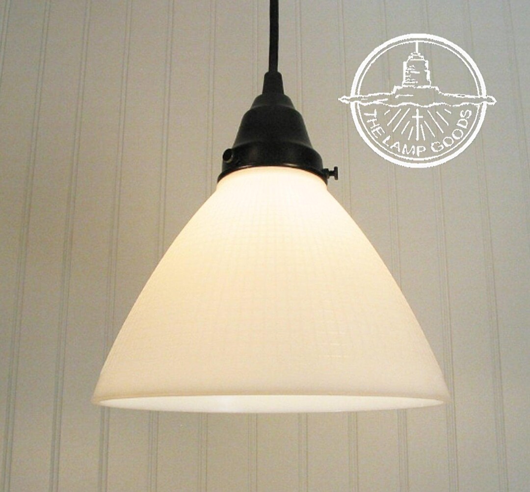 Vintage Milk Glass 1960's 'waffle Pattern' PENDANT Light- Flush Mount ...