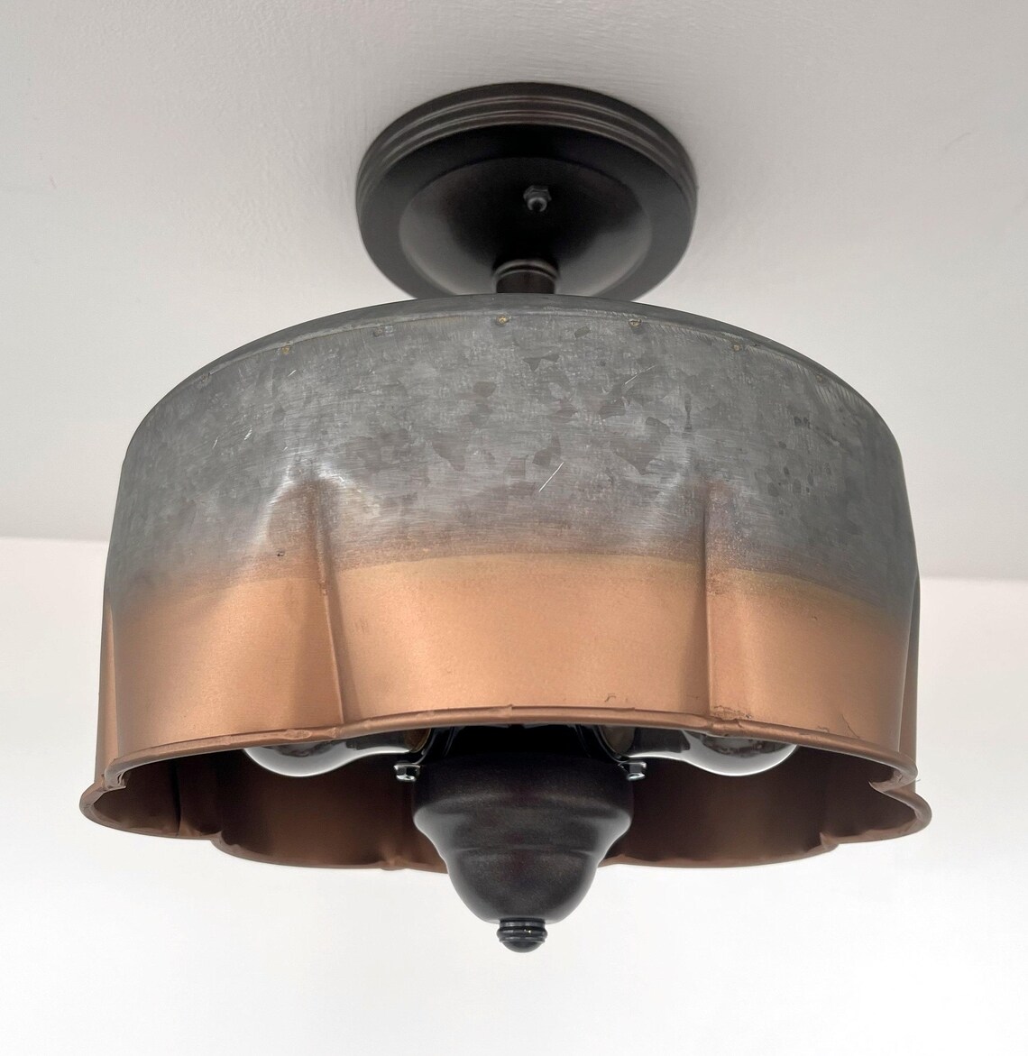 Galvanized Metal Ceiling Light With Copper Tone Accents - Lighting ...