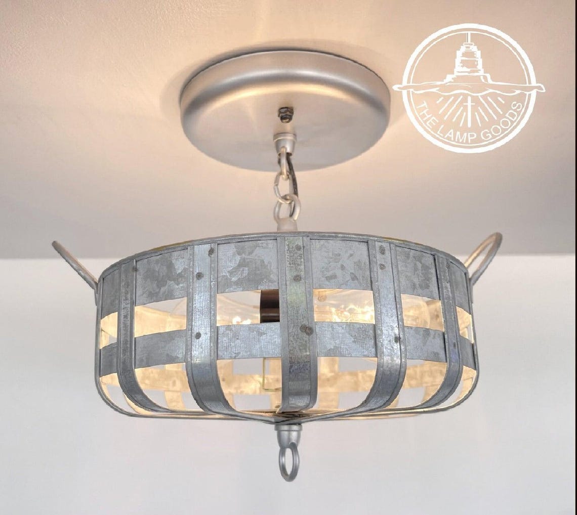 Petite Galvanized Strapped Metal Ceiling Light - Metal LOFT Kitchen ...