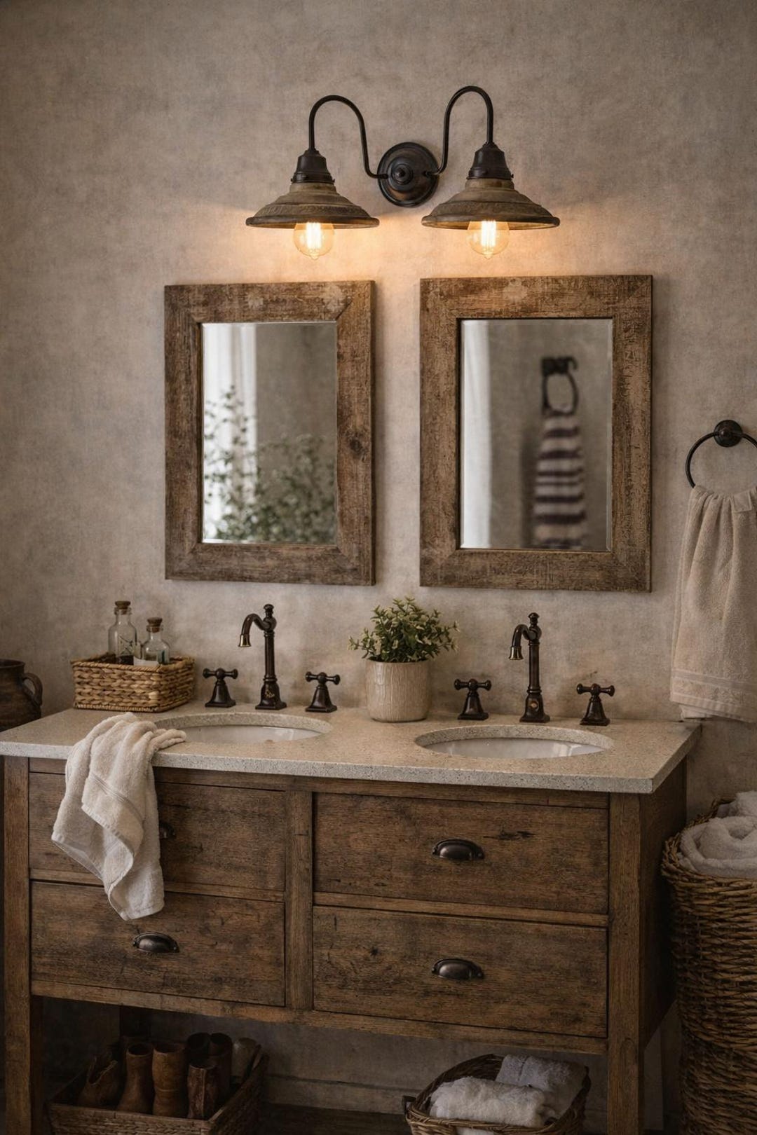 DOUBLE Rustic INDUSTRIAL Farmhouse Wall Light Fixture- Bathroom Sconce ...
