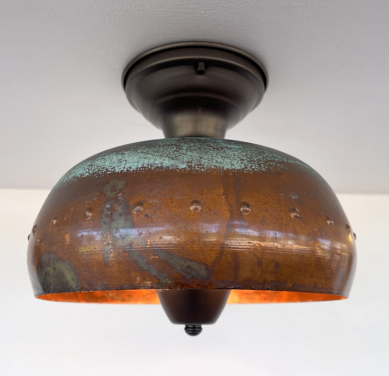 Rustic Copper Patina Metal Farmhouse Ceiling Light - Lighting Fixture ...