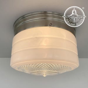 Retro 1960's Vintage Antique Drum Flush Mount Frost Clear Ceiling Light ...