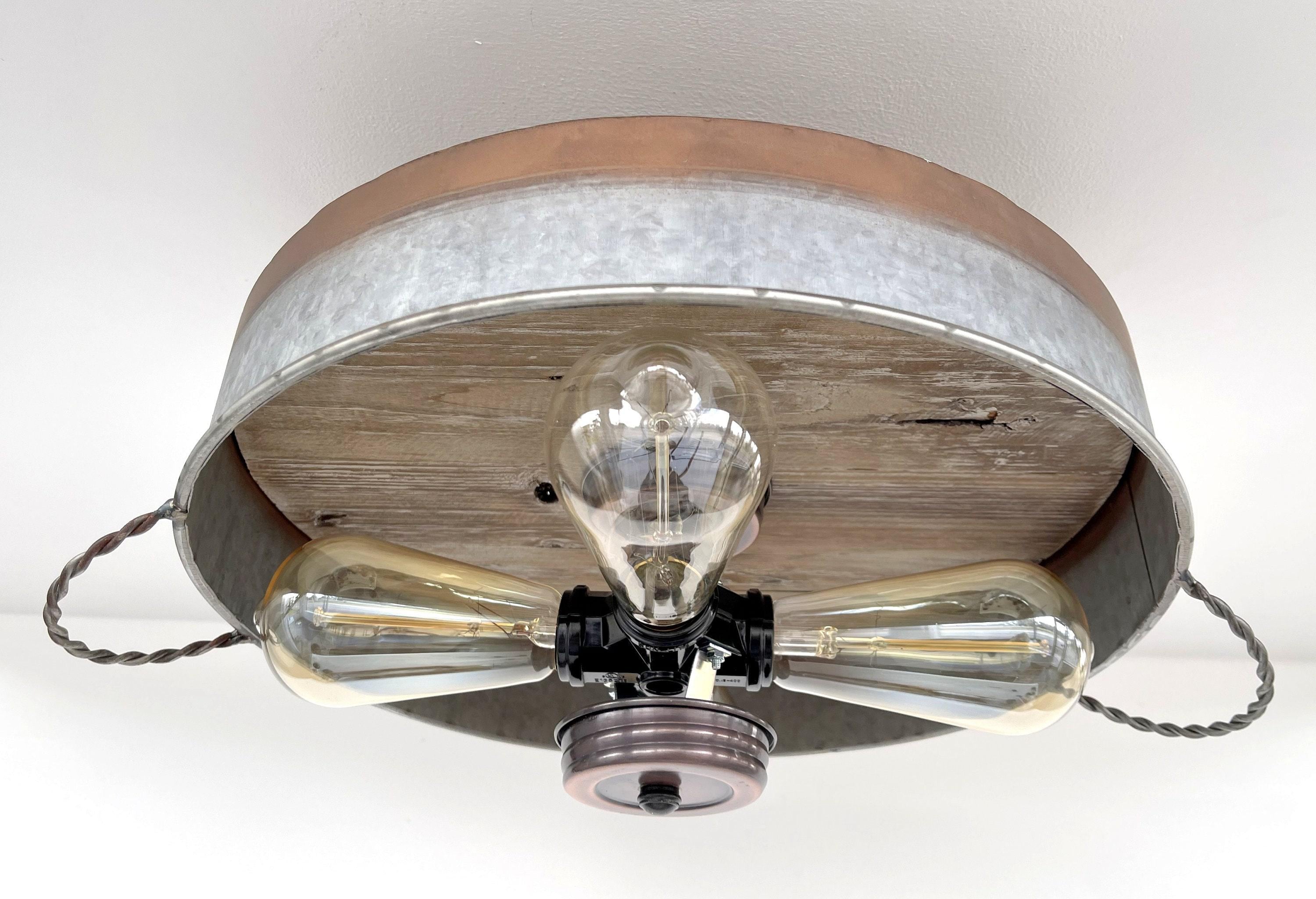 Modern Farmhouse Galvanized & Copper Tone Metal Flat Tub Ceiling Light ...