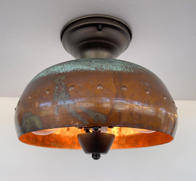 Rustic Copper Patina Metal Farmhouse Ceiling Light - Lighting Fixture ...