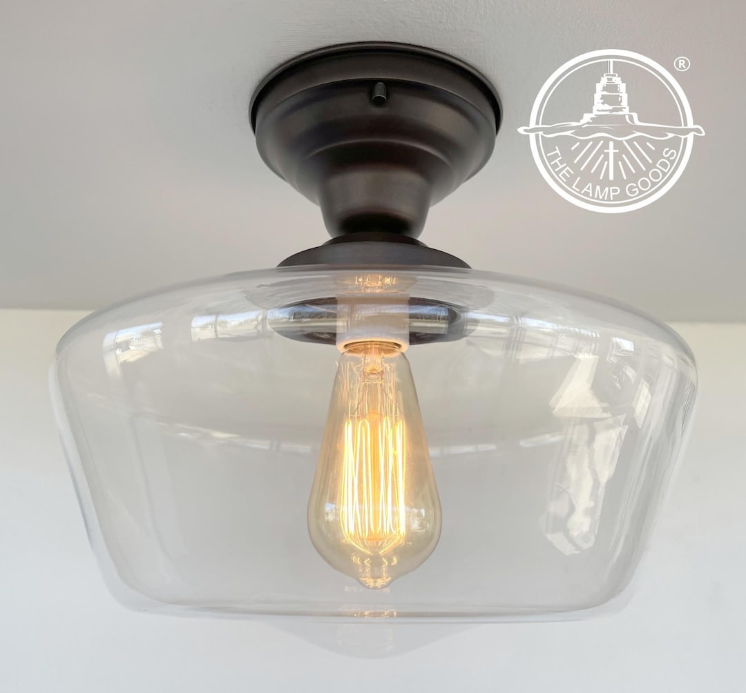 LARGE SCHOOLHOUSE Clear Glass Ceiling LIGHT Modern Kitchen Bedroom ...