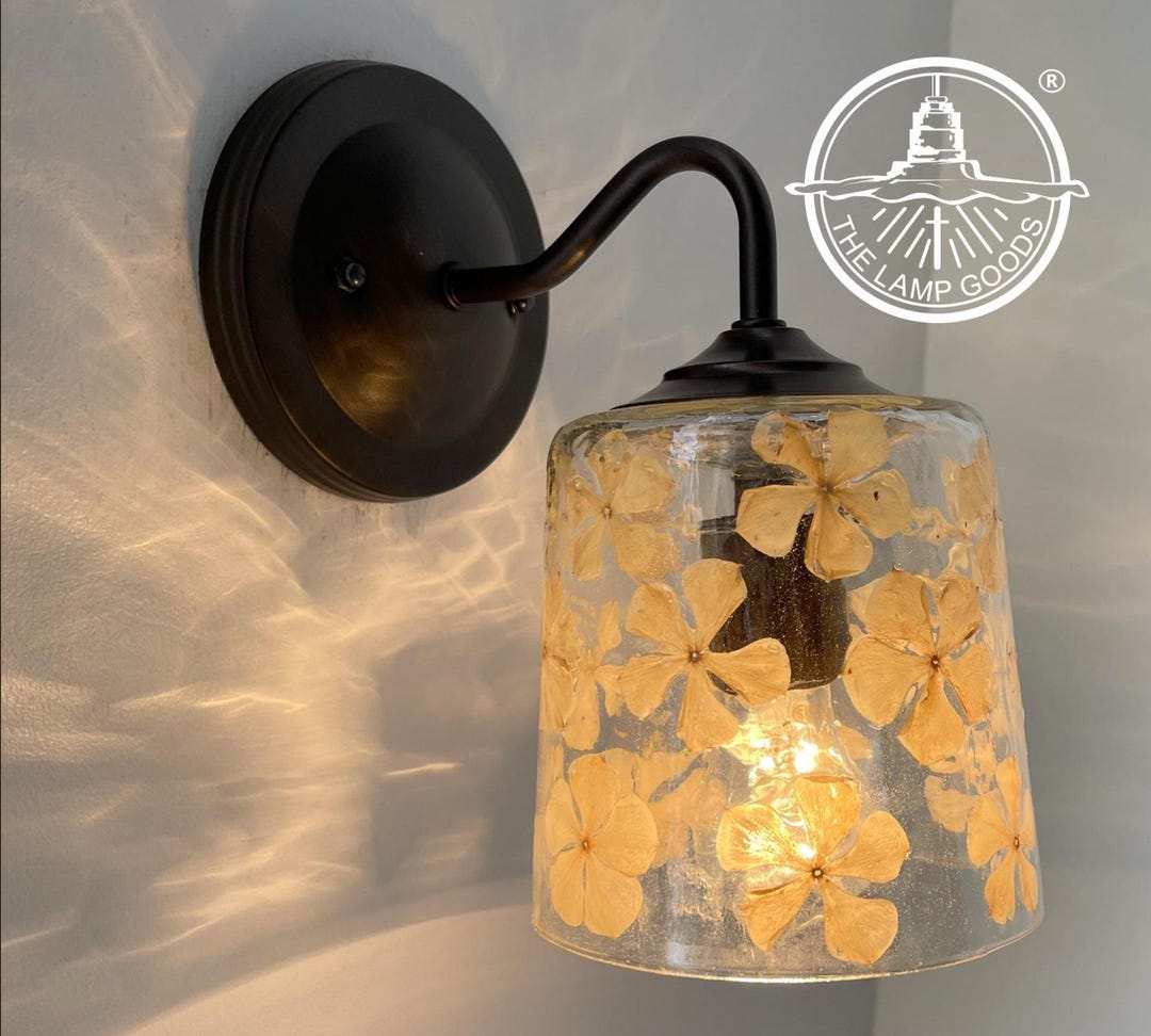 Pressed Floral Glass Wall Sconce - Cottagecore Lighting, Rubbed Bronze ...