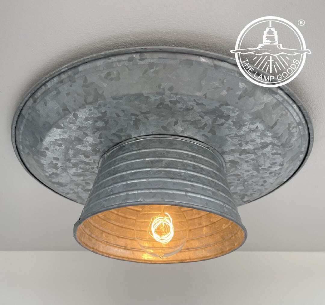 Farmhouse Round Galvanized Ceiling Light Fixture - Rustic Lighting ...