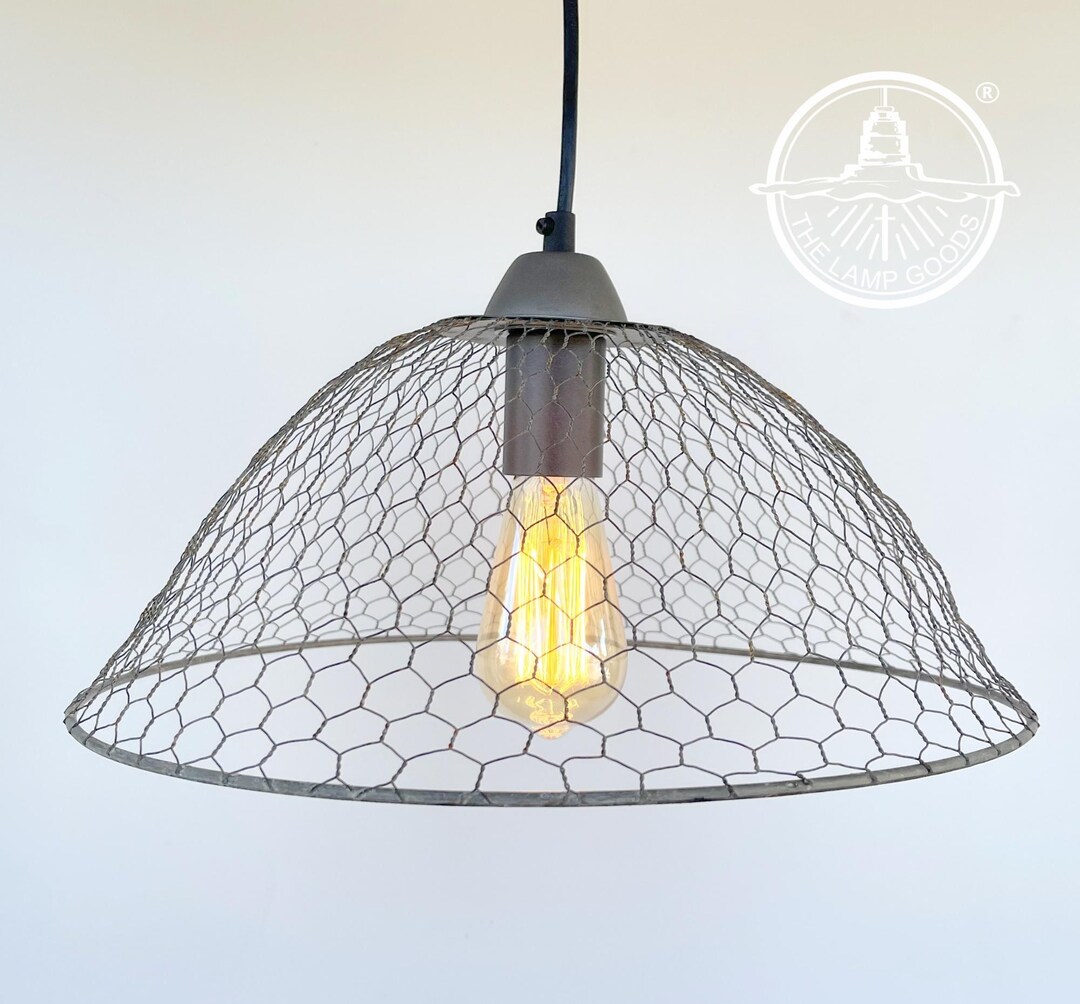 Chicken Wire Farmhouse Pendant Light- Cottage Rustic Lighting Fixture ...