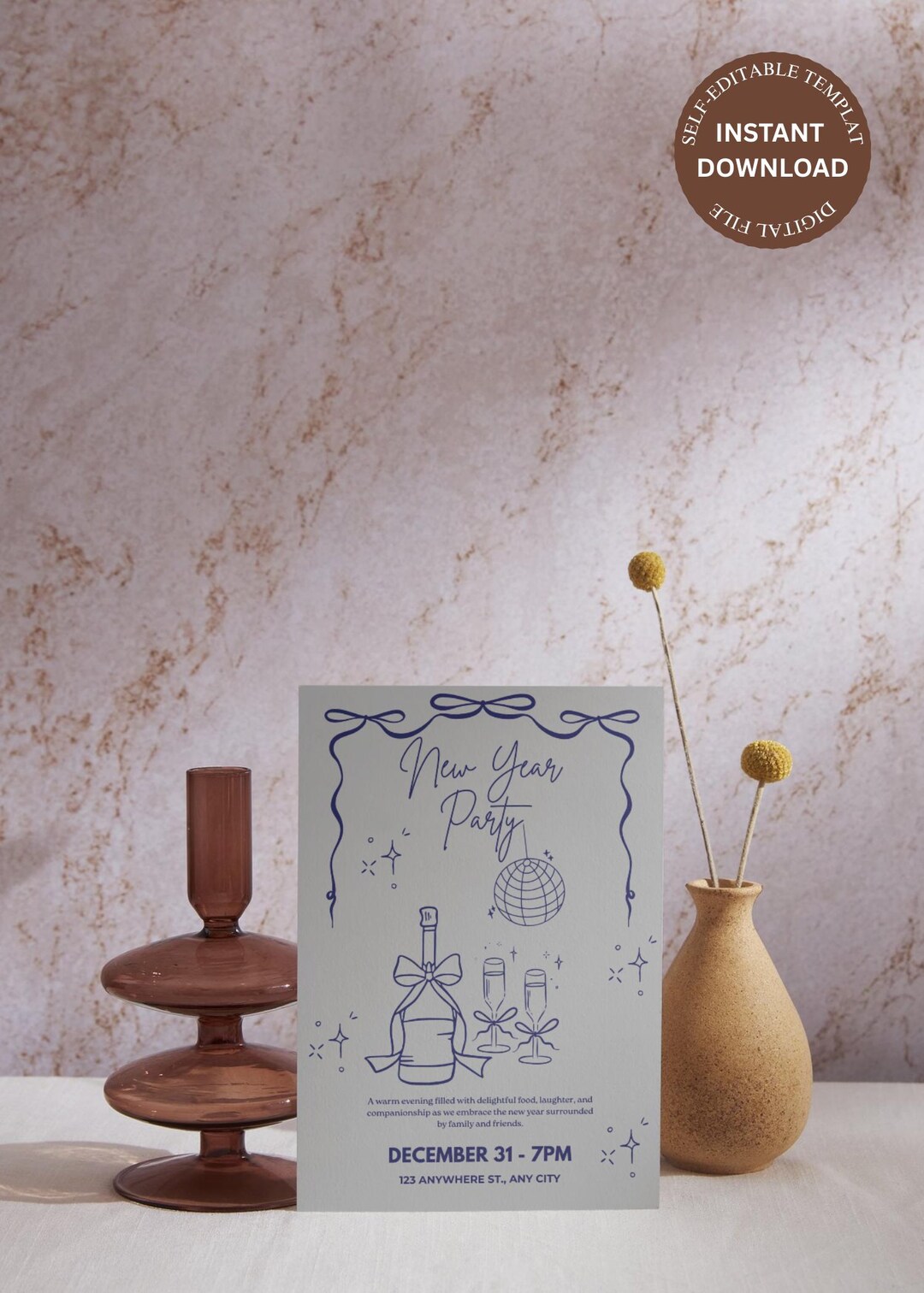 New Year Party Invitation | Editable Canva New Year Invite | Printable ...
