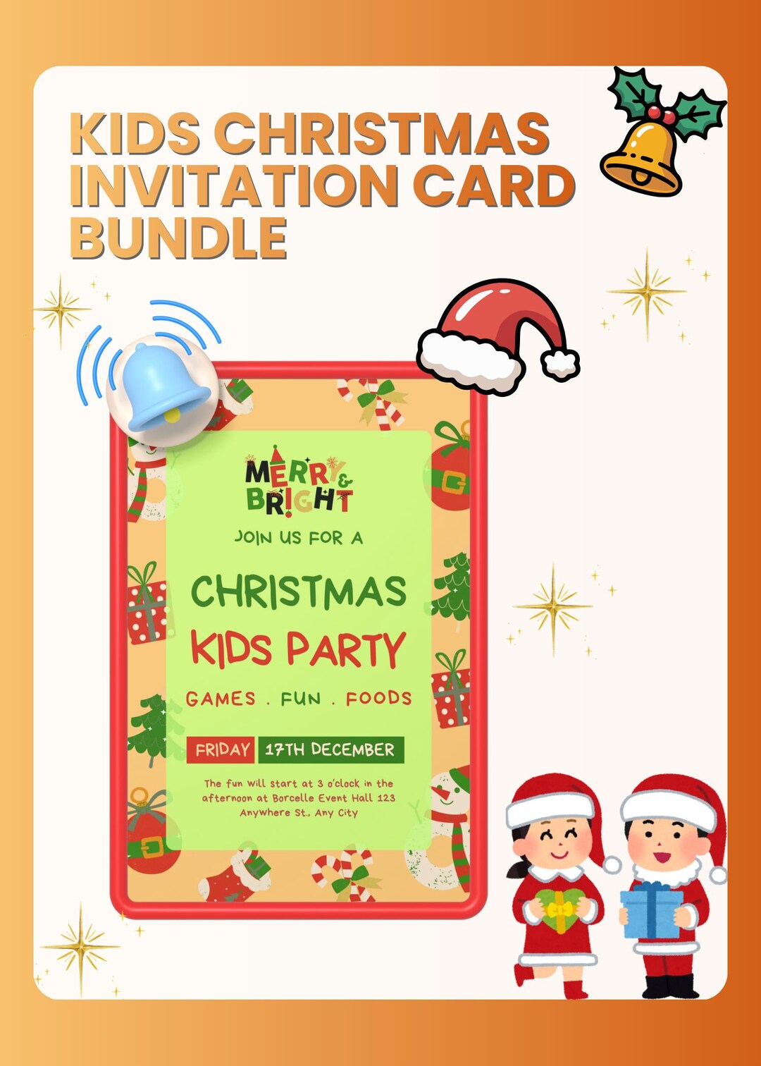 Kids Christmas Party Invitation | Canva Editable Holiday Template ...