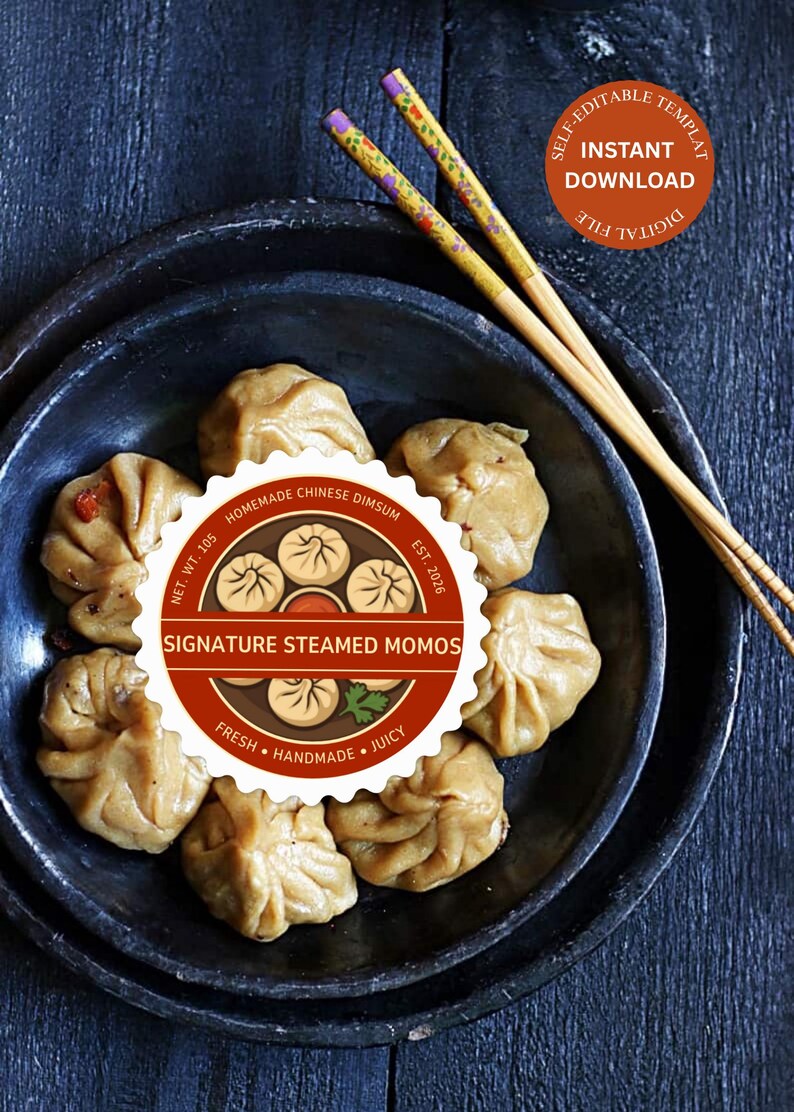 Steamed Momos Product Label Template | Editable Food Packaging (digital ...