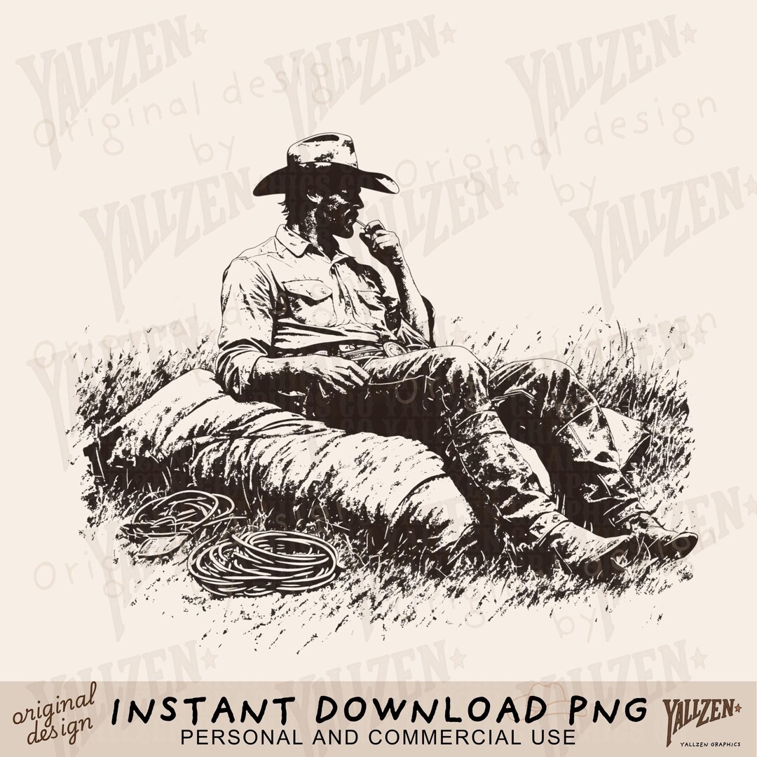 Cowboy Hay Bale Sketch PNG JPG | Loose Ranch Western Art | Cowboy ...