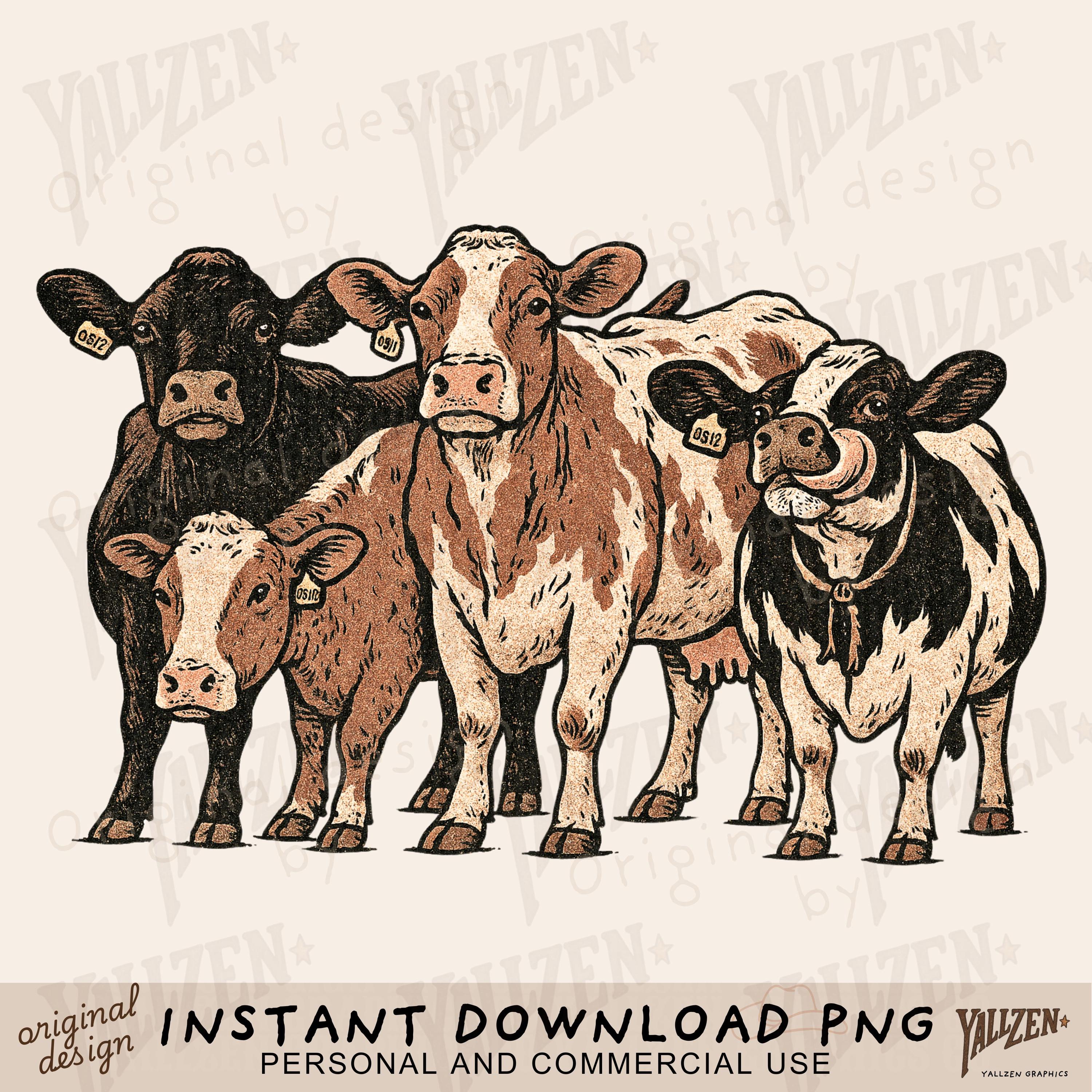 Farm Cow Herd Clipart, Country Cattle Digital Download, Farm Animal ...