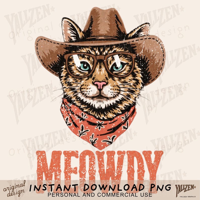 Meowdy Cowboy Cat PNG – Funny Western Cat Sublimation, Country Kitty ...