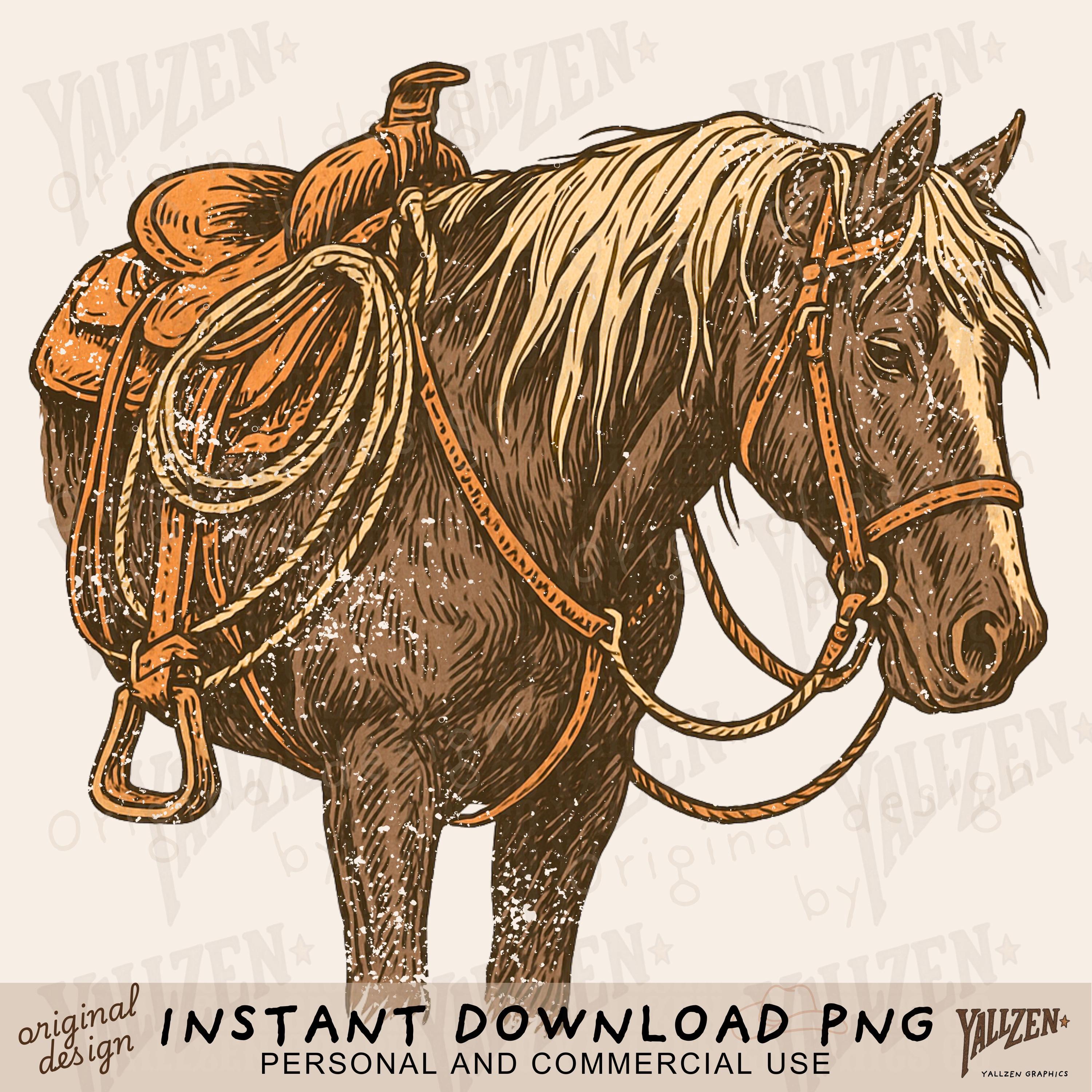 Western Saddle Horse PNG Digital Download • Vintage Cowboy Ranch ...