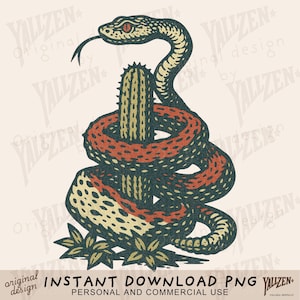 Desert Snake Clipart, Western Rattlesnake PNG, Cactus Snake Art Digital ...