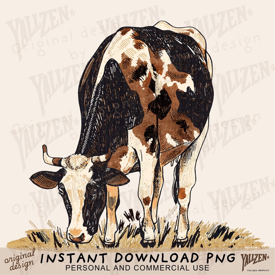 Dairy Cow PNG, Rustic Farm Cow Design, Vintage Dairy Farm Graphic ...