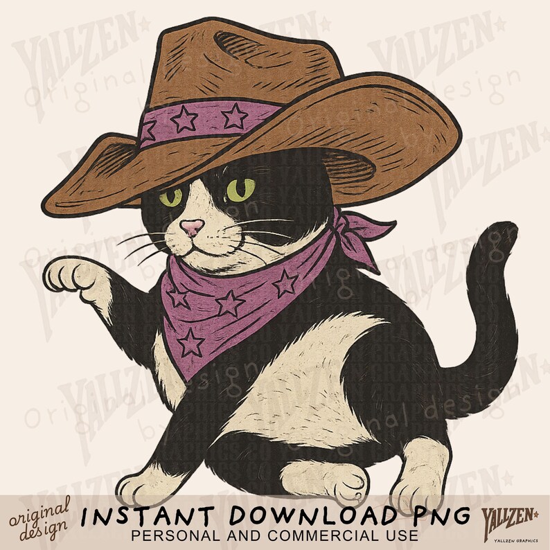 Cowboy Cat PNG | Western Rodeo Kitten Clipart | Funny Cowgirl Cat ...