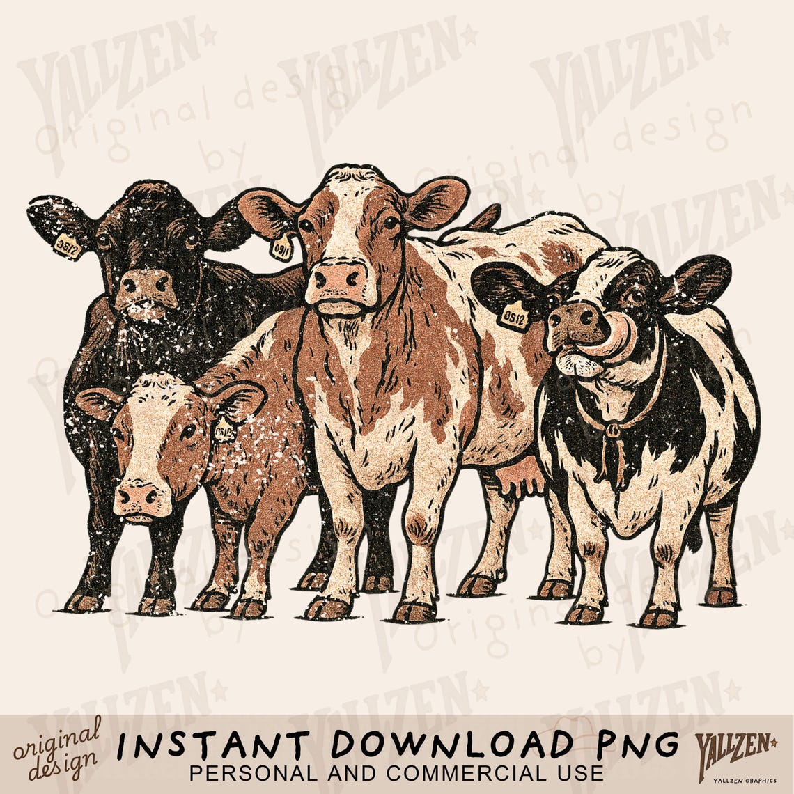 Farm Cow Herd Clipart, Country Cattle Digital Download, Farm Animal ...