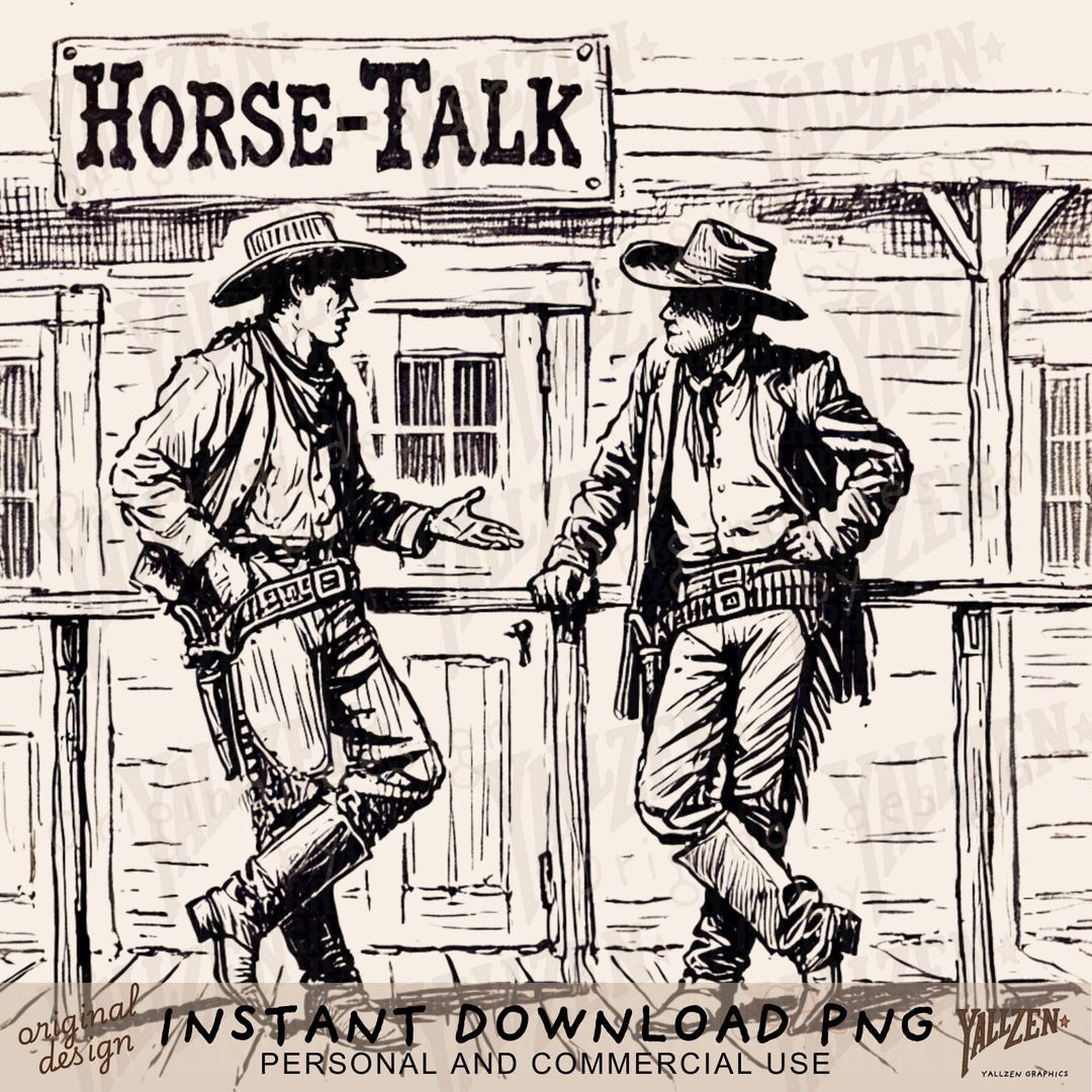 2 Funny Vintage Cowboy PNG, Western Saloon Digital Art, Rustic Wild ...