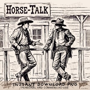 2 Funny Vintage Cowboy PNG, Western Saloon Digital Art, Rustic Wild ...
