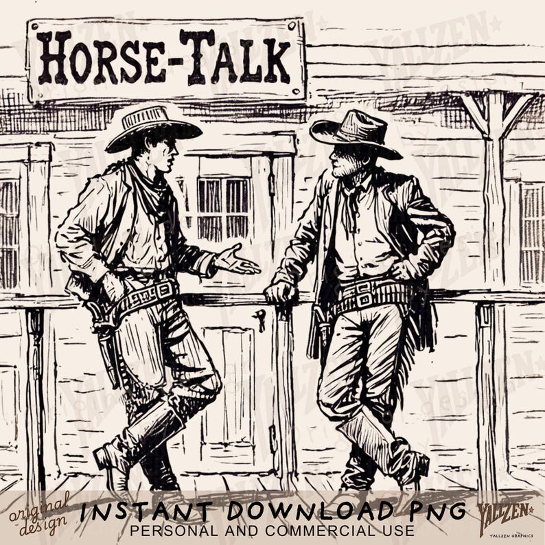 2 Funny Vintage Cowboy PNG, Western Saloon Digital Art, Rustic Wild ...