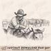 Cowboy and Cattle Sketch Clipart, Western Ranch Digital Download ...