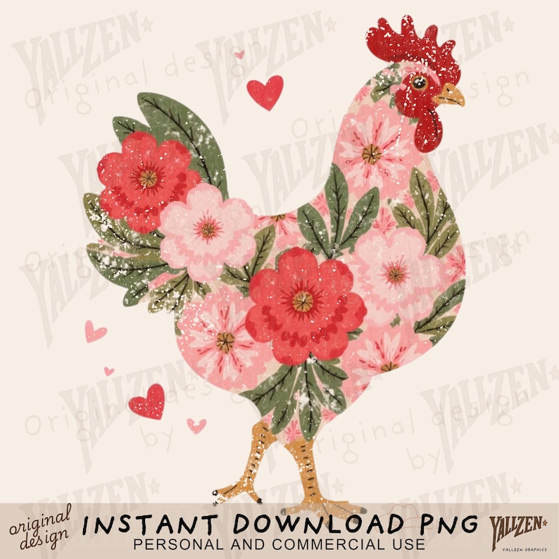 Floral Chicken PNG | Farmhouse Hen Clipart | Rustic Country Chicken ...