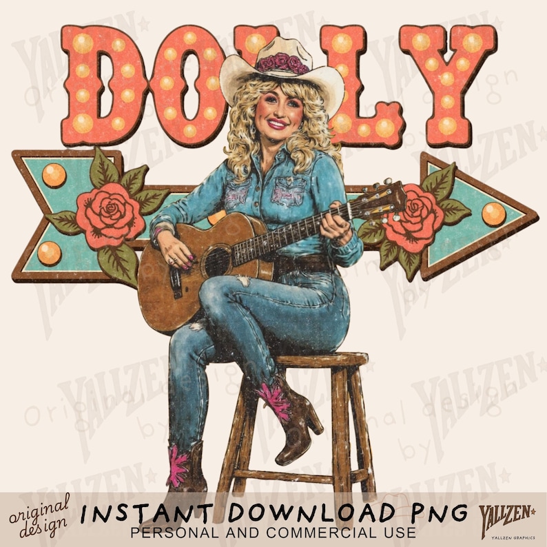 Retro Dolly Guitar PNG | Western Cowgirl Clipart | Vintage Country ...