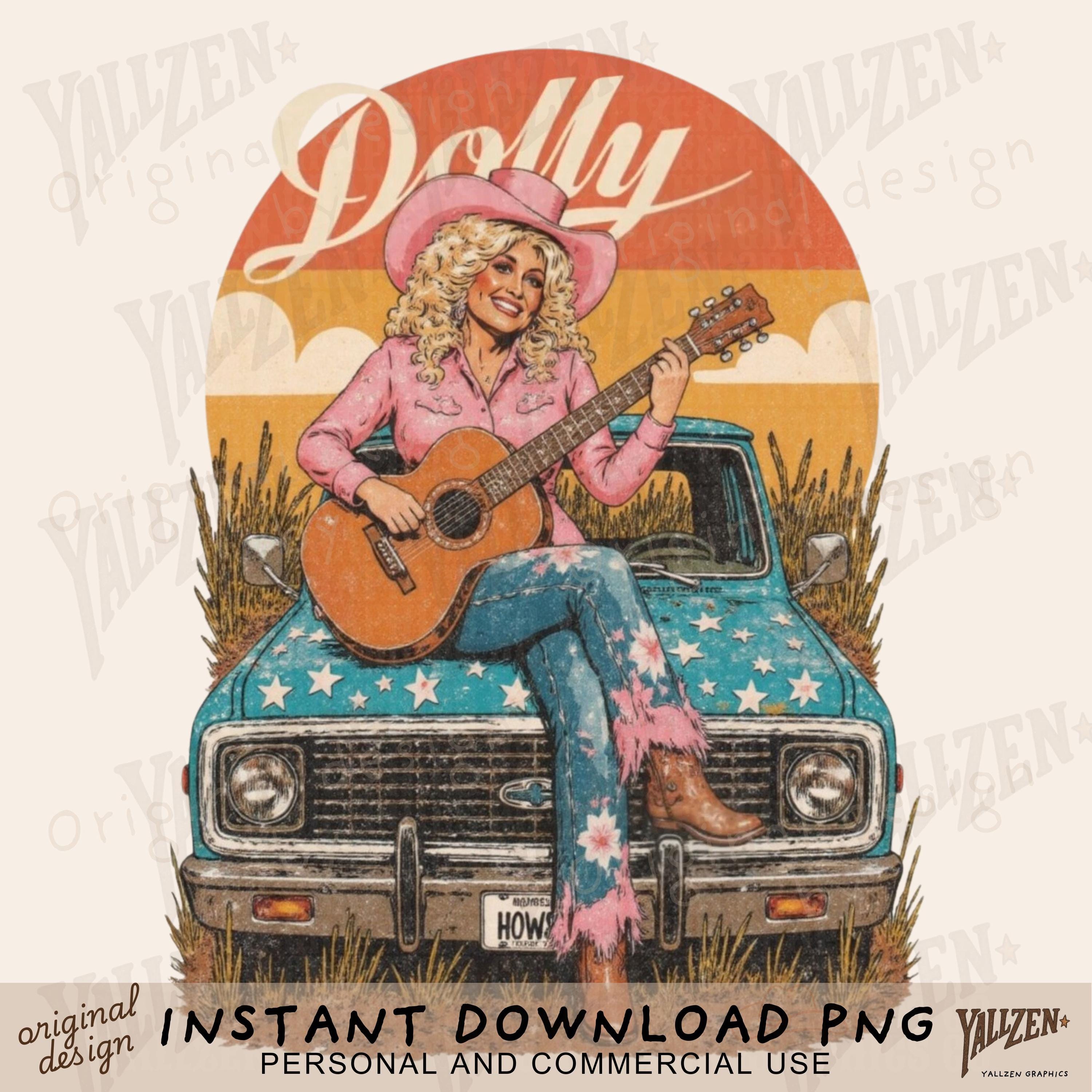 Vintage Retro Dolly Inspired Country Singer PNG | Country Music Clipart | Dolly With Guitar ...