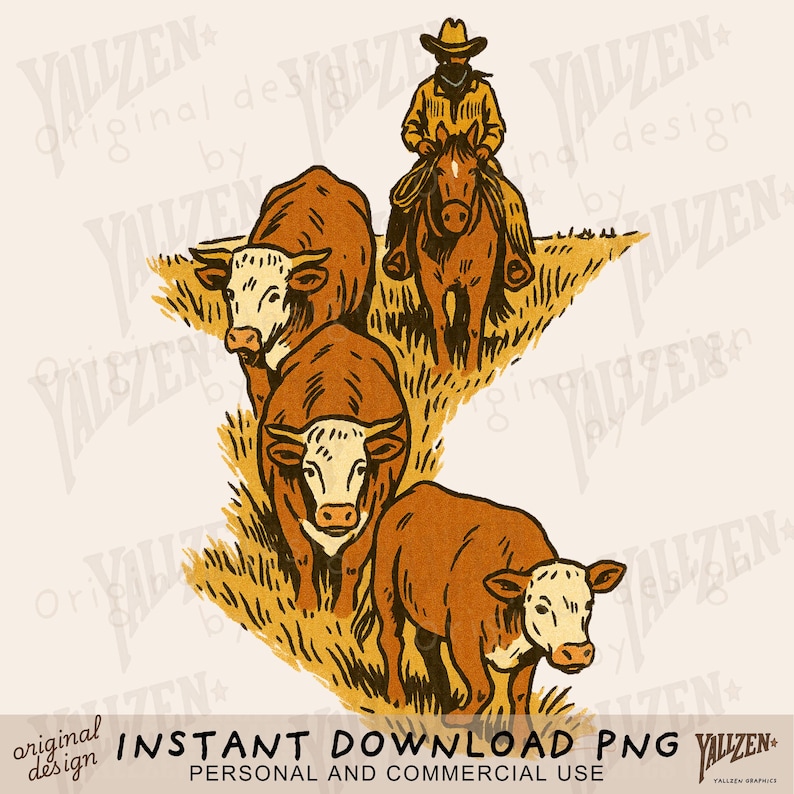 Cowboy Cattle Drive PNG Western Ranch Vintage Cowboy Clipart Country ...