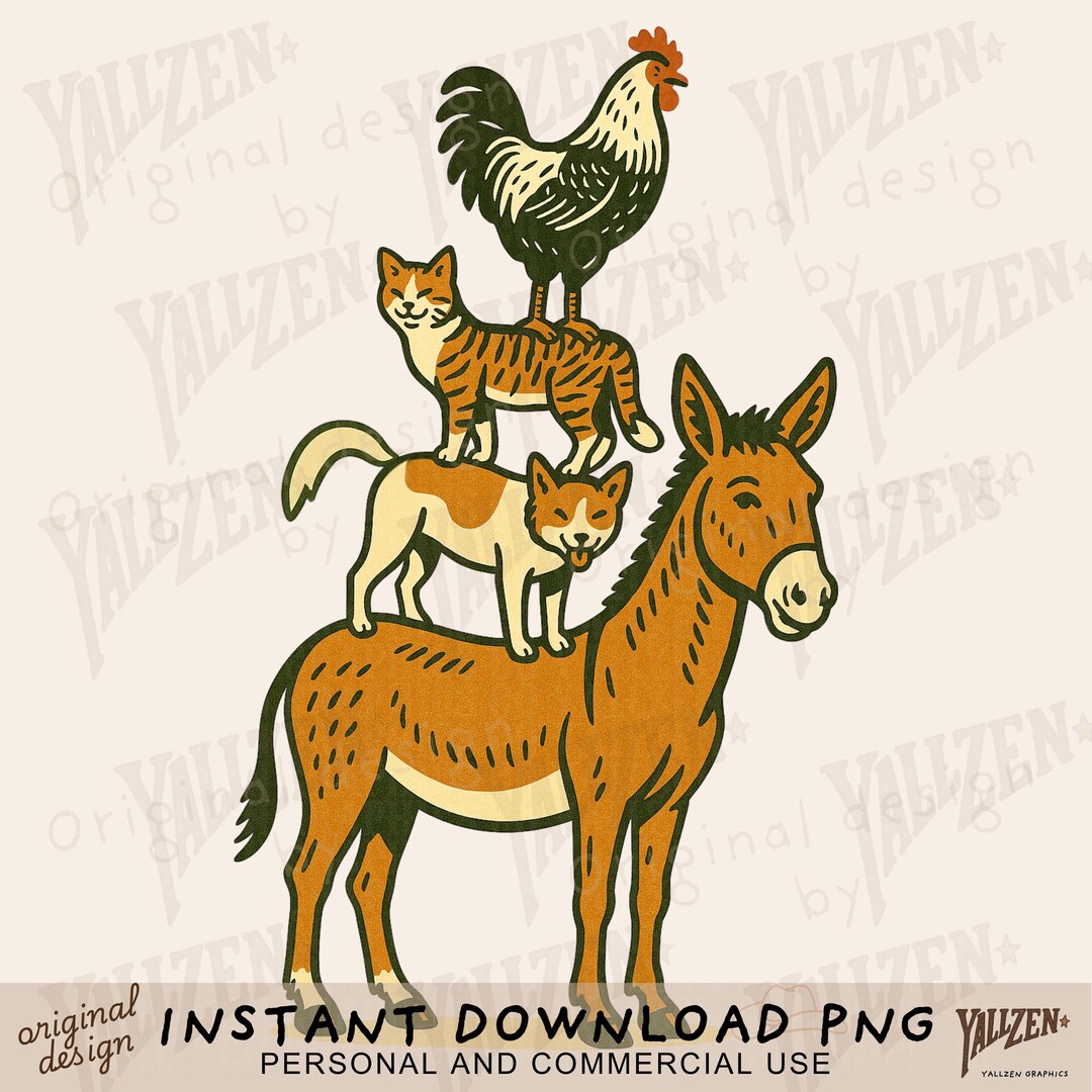 Farm Animal Stack PNG | Donkey Dog Cat and Rooster Clipart | Ranch ...