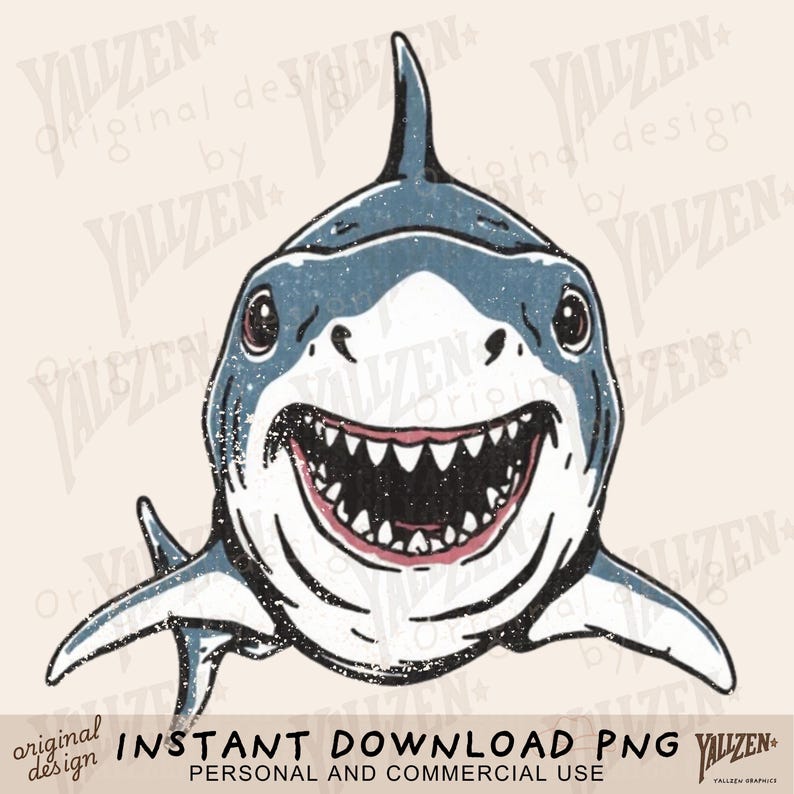 Smiling Shark PNG – Funny Retro Shark Clipart for Sublimation, Cute ...